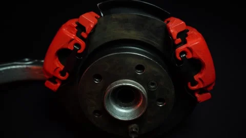 disc brakes with two red calipers for hy... | Stock Video | Pond5