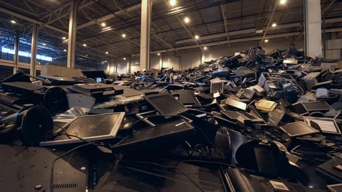 Discarded screens in a pile in a recycli... | Stock Video | Pond5