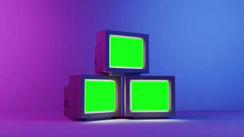 Disconnected retro TVs with green screen... | Stock Video | Pond5