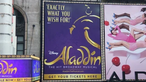 Disney's Aladdin on Broadway. Billboards... | Stock Video | Pond5