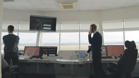 Dispatcher answer phone call in control ... | Stock Video | Pond5