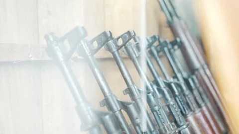 Display case featuring M16 american rifl... | Stock Video | Pond5