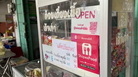 Display glass window of noodle shop show... | Stock Video | Pond5