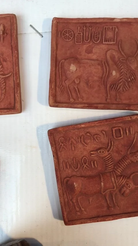 Display of replica of clay tablets | Stock Video | Pond5