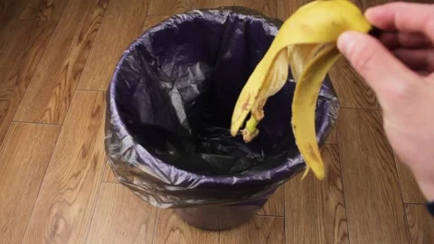 Dispose of food waste, throw banana peel... | Stock Video | Pond5