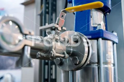 Photograph: Distribution system of ball valves and metal piping ...