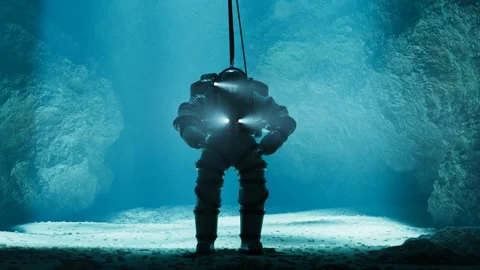 Diver in a high tech exosuit. Underwater... | Stock Video | Pond5