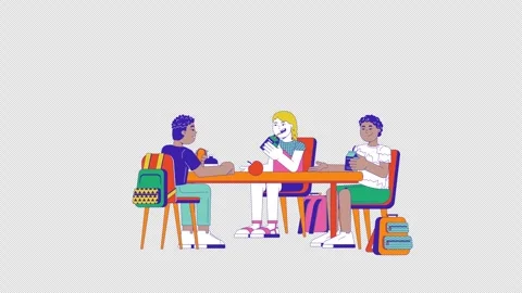 Diverse kids eating lunch together 2D ch... | Stock Video | Pond5
