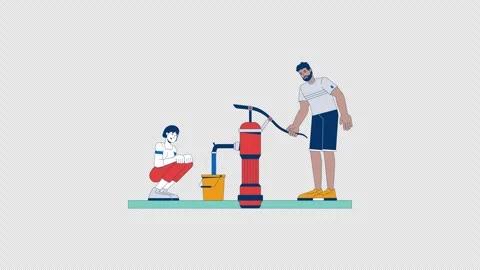 Diverse people using hand water pump 2D ... | Stock Video | Pond5