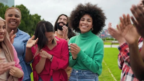 Diverse young friends clapping hands cel... | Stock Video | Pond5