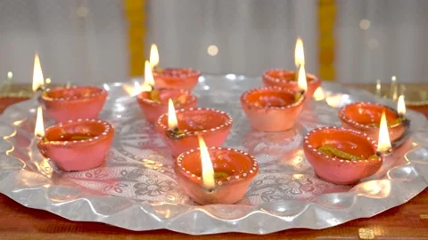 Diya Thali decorated for Diwali Hindu fe... | Stock Video | Pond5