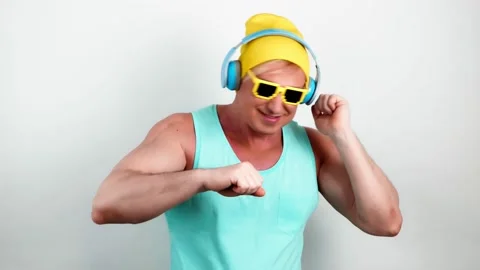 DJ guy dancing rhythm to music. Excited ... | Stock Video | Pond5