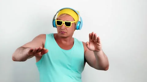 DJ guy dancing rhythm to music. Excited ... | Stock Video | Pond5