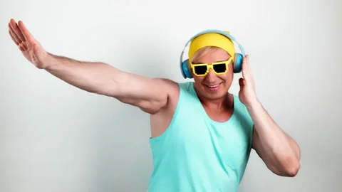 DJ guy dancing rhythm to music. Excited ... | Stock Video | Pond5