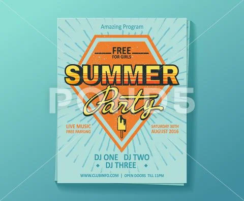DJ summer party, night club show poster. Poster template Illustration ...