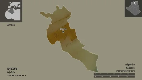 Djelfa location. Algeria. Relief map | Stock Video | Pond5