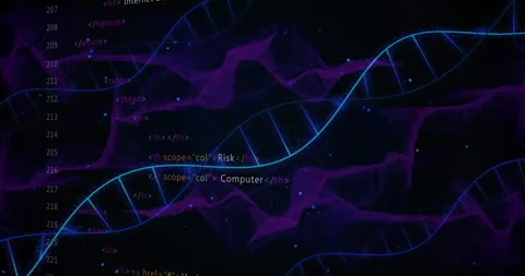 DNA strands and HTML code over digital d... | Stock Video | Pond5