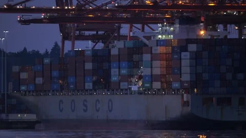 Docked Full Freight Cosco Container Ship... | Stock Video | Pond5