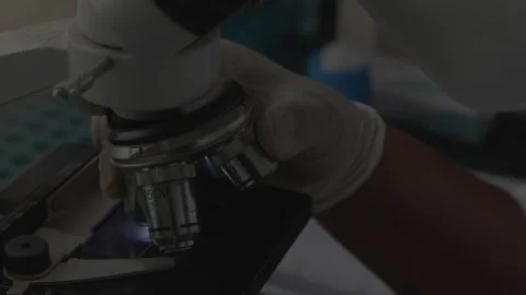doctor doing test under microscope in la... | Stock Video | Pond5