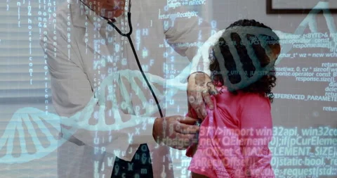Doctor examining child with DNA strand a... | Stock Video | Pond5