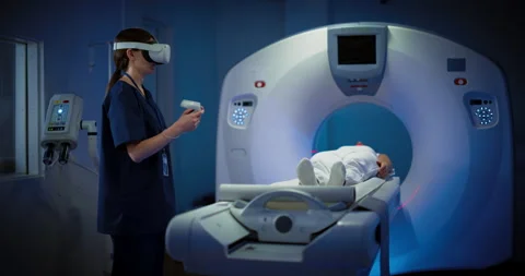 Doctor Using VR Set in MRI Room | Stock Video | Pond5