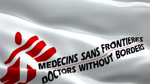 Doctors Without Borders flag. 3d MSF log... | Stock Video | Pond5