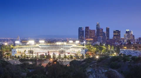 Dodger Stadium with downtown Los Angeles... | Stock Video | Pond5