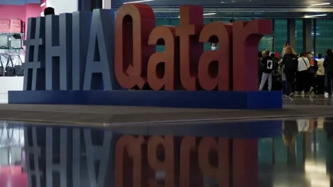 Doha airport HIA Qatar sign during FIFA ... | Stock Video | Pond5
