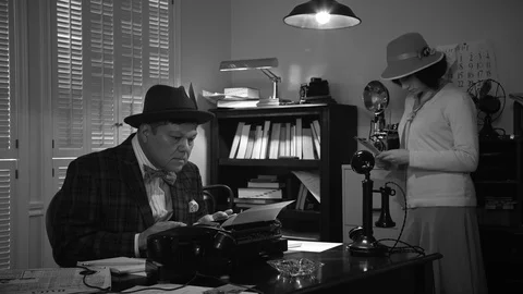 dolly 1940s woman reporter taking the st... | Stock Video | Pond5