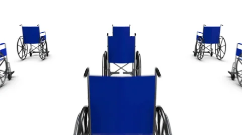 Dolly back revealing many Wheelchairs (b... | Stock Video | Pond5