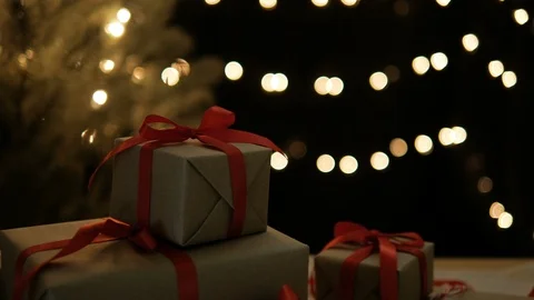 Dolly shot of Christmas gift boxes with ... | Stock Video | Pond5