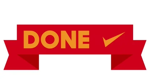 Done text with Checkmark on red banner r... | Stock Video | Pond5