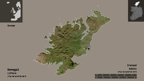 Donegal location. Ireland. Satellite map | Stock Video | Pond5