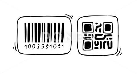 Doodle barcode. Doodle QR code. Hand drawn datum symbols collection ...
