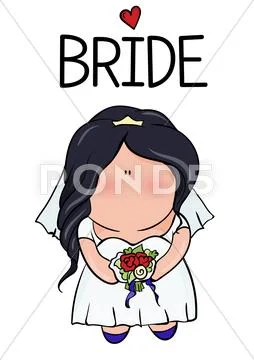 Doodle character. cute bride. template for print ~ Clip Art #67560787