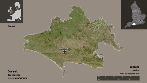 Dorset location. England. Satellite map | Stock Video | Pond5
