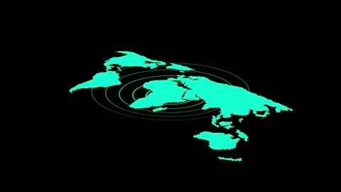 Dotted cyan world map with concentric ci... | Stock Video | Pond5