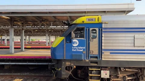 A double decker LIRR train pulling into ... | Stock Video | Pond5