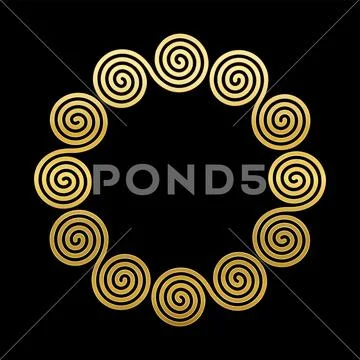 Double Spiral Round Frame Golden Circle Black Background ~ Clip Art ...