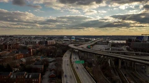 Downtown Baltimore Highway and Stadium | Stock Video | Pond5