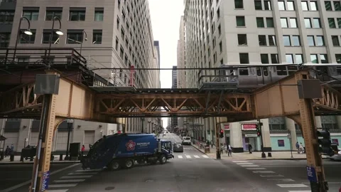 downtown Chicago main street, subway L t... | Stock Video | Pond5