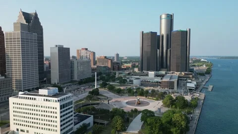 Downtown Detroit Skyline Aerial View 4K | Stock Video | Pond5