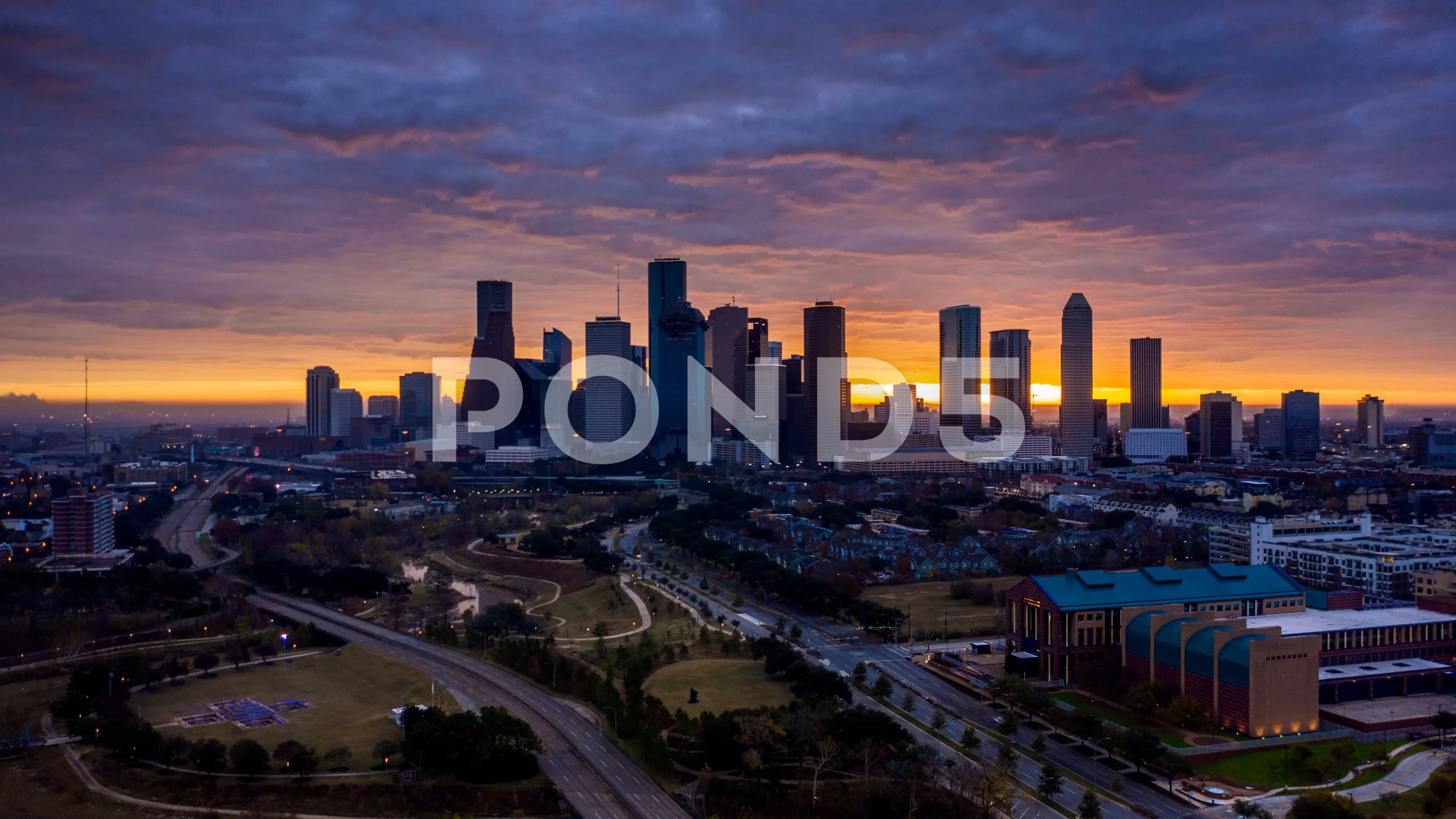 Downtown Houston Skyline At Sunrise