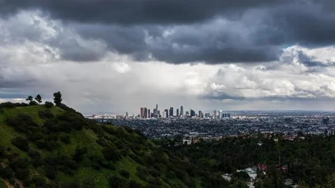 Downtown Los Angeles Skyline with Rain S... | Stock Video | Pond5