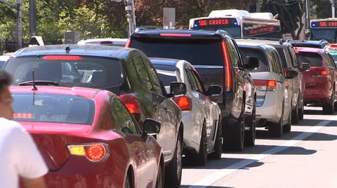 Downtown urban traffic jam and transit g... | Stock Video | Pond5