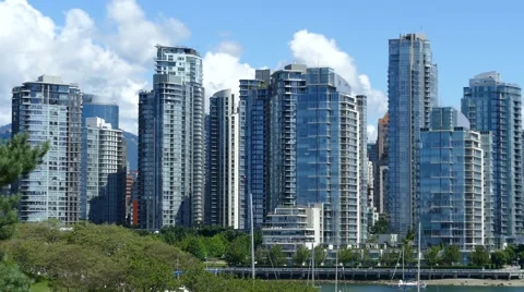 Downtown Vancouver, highrises with blue ... | Stock Video | Pond5