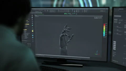 Drafting the futuristic robotic arm in t... | Stock Video | Pond5