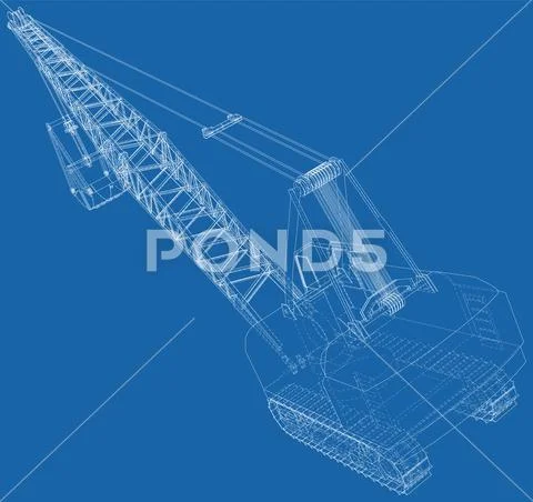 Dragline excavator. The layers of visible and invisible lines are ...