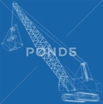 Dragline walking excavator. Vector illustration. Vector rendering of 3d ...