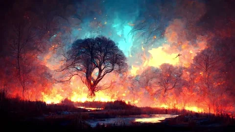 dramatic fire in the forest. Animation p... | Stock Video | Pond5